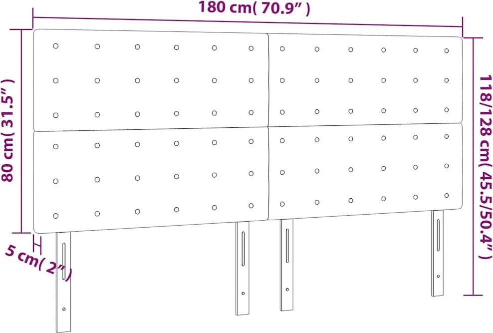 Čelo postele s LED tmavě hnědé 180x5x118/128 cm textil 3122875
