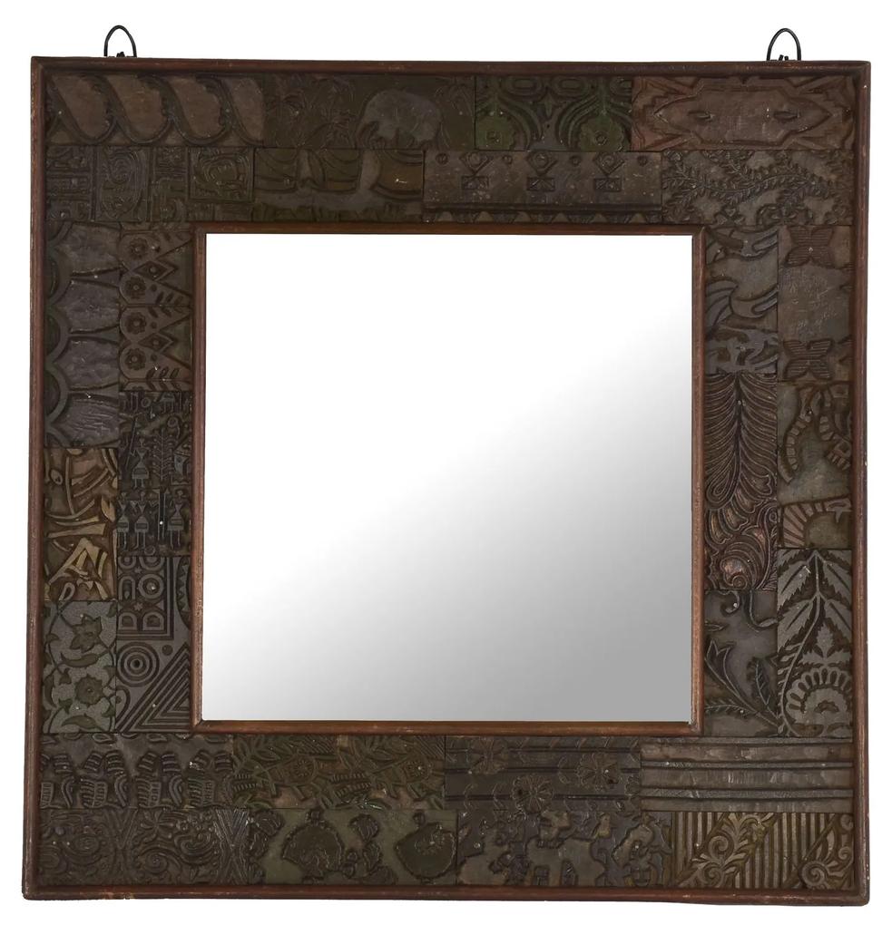 Sanu Babu Zrcadlo v rámu z teakového dřeva zdobené starými raznicemi, 55x4x55cm