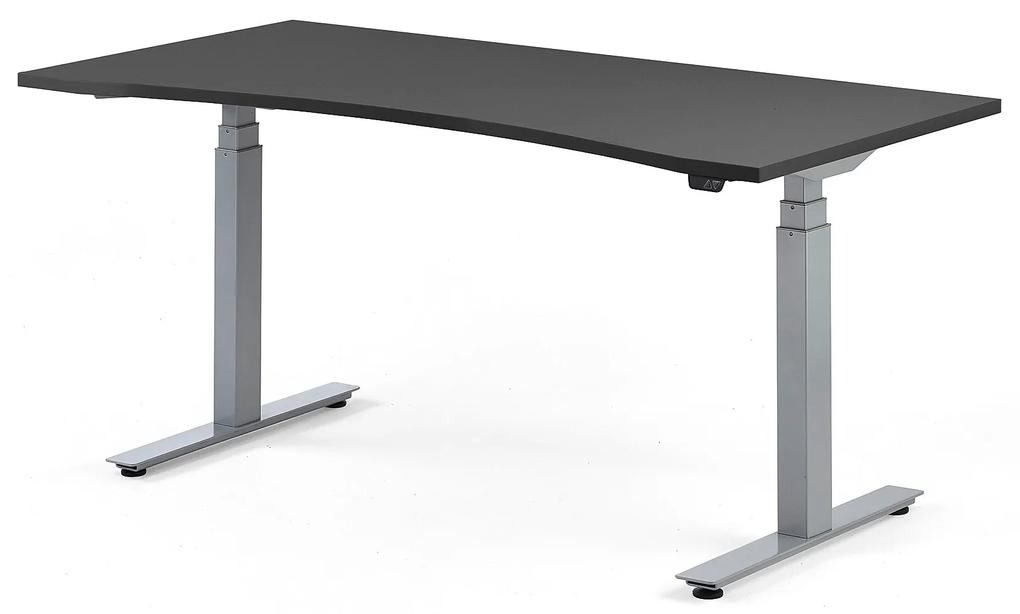 AJ Produkty Výškově nastavitelný stůl MODULUS, vykrojený, 1600x800 mm, stříbrný rám, černá
