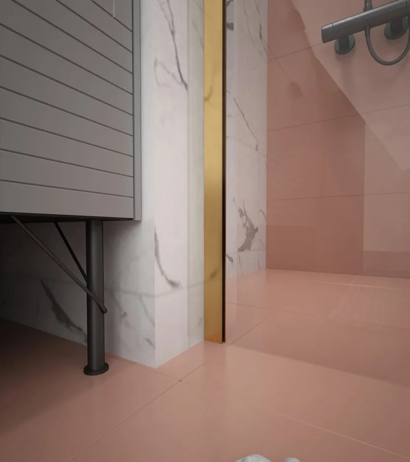 Erga Paris, sprchová zástěna Walk-In 90x200 cm, 8mm čiré sklo, zlatý matný profil, ERG-V02-PARIS-090x200-CL-GB