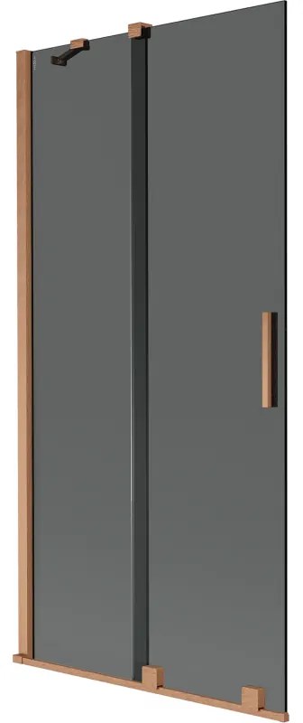 Mexen Velar, 2-křídlová posuvná vanová zástěna 95 x 150 cm, 8mm šedé sklo, měděná matná, 896-095-000-41-65
