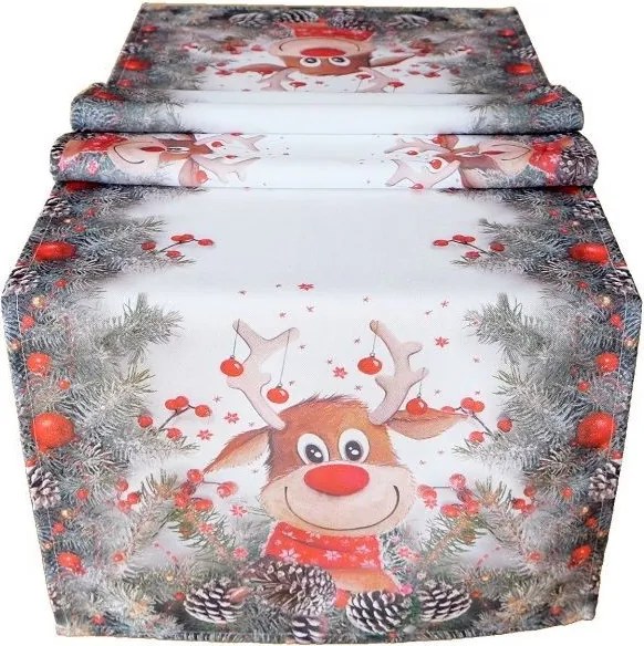 Ubrus Vánoční sob s červeným nosem 40 × 140 cm