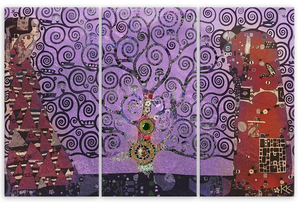 Obraz na plátně třídílný, Purple Tree of Life Abstraction - 120x80 cm