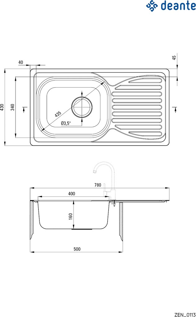 Deante Dřez Doppio s odkapávačem, nerez - ZEN 0113