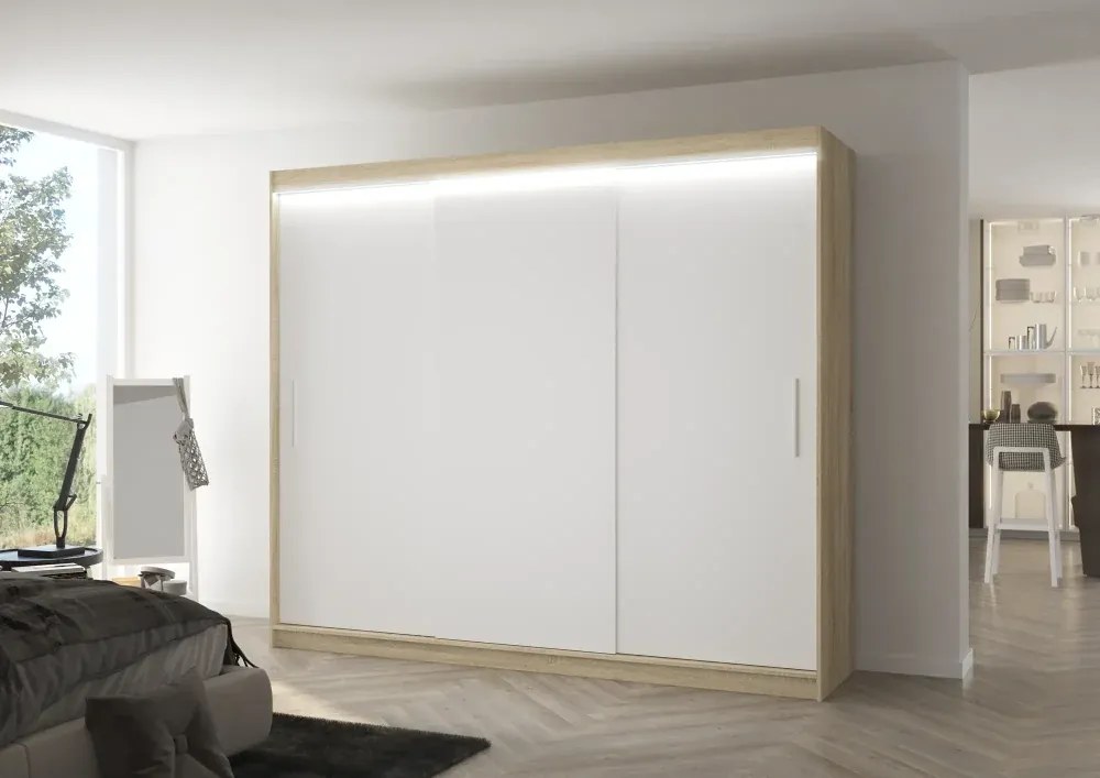 Posuvná skříň s LED osvětlením ANTOS 250 sonoma – bílá