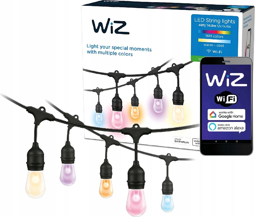 Venkovní světelná zahradní girlanda 15 m Rgb Cct Smart WiFi Aplikace WiZ