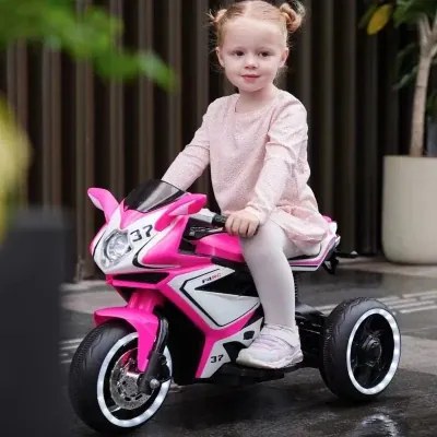 Aosom Elektrická dětská motorka, svítící kola, jízda vpřed/vzad a indikátor stavu baterie v reálném čase, 78,1x40,6x51,5 cm, růžová