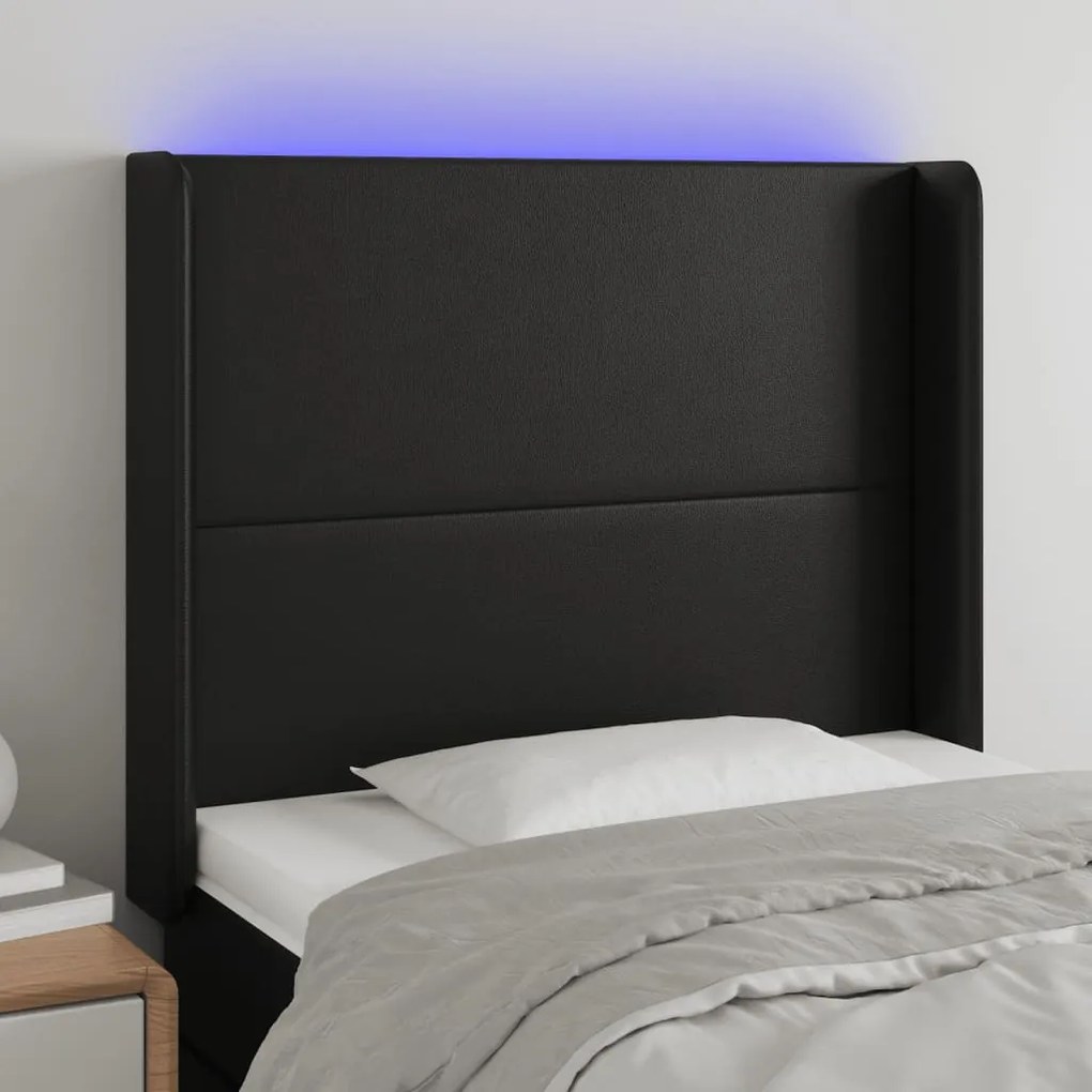Čelo postele s LED černé 103 x 16 x 118/128 cm umělá kůže