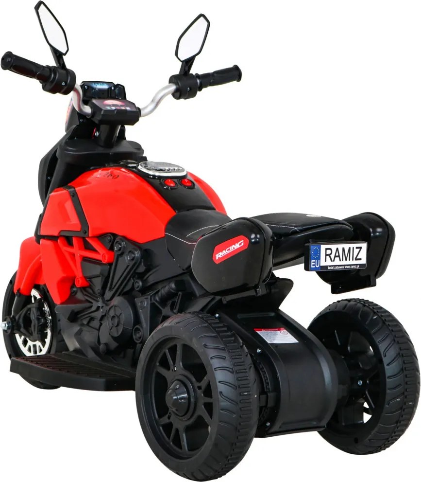 Ramiz Motorka Fast Tourist na baterie pro děti červená + audio + světla + ekokůže