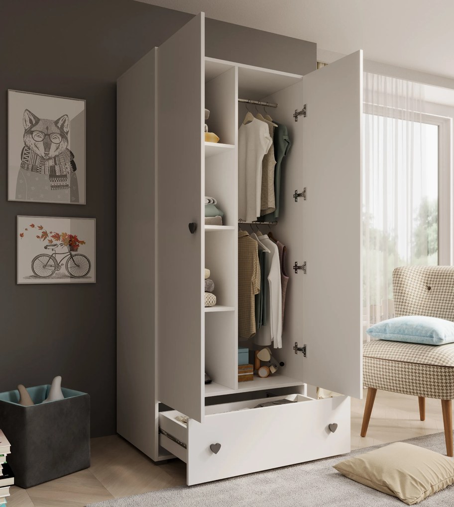 ADRK Furniture Skříň Emily s výklopným dvířkem a držadlem ve tvaru srdce šedá