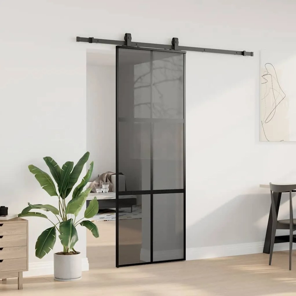 Posuvné dveře se sadou kování černé 76x205 cm Tvrzené sklo 3375886