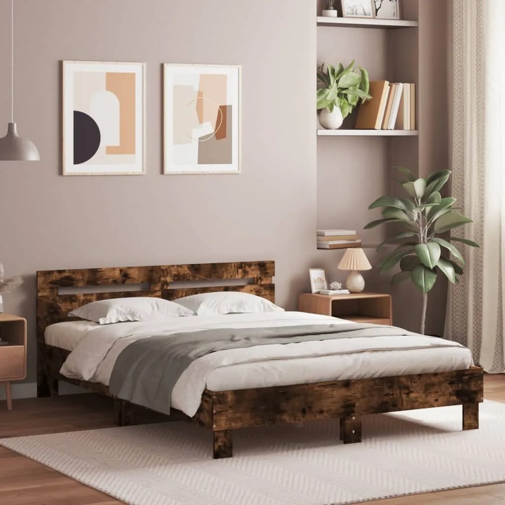 Rám postele s čelem a LED osvětlením kouřový dub 140 x 190 cm 3207564