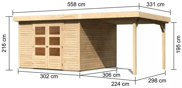 Dřevěný zahradní domek ASKOLA 6 s přístavkem 240 Lanitplast