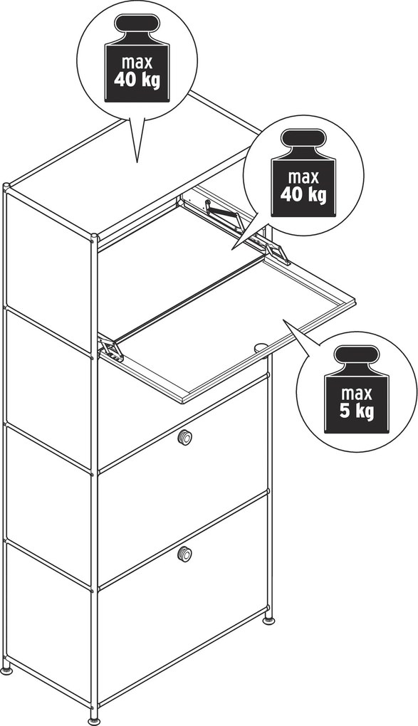 Tchibo - Vysoká kovová skříňka »Cn3« se 4 výklopnými dvířky - barva: šedá