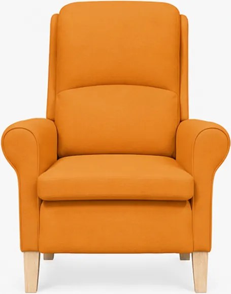relaxační křeslo, odpočinkové, ušák, dřevo/textil, 101x95x75 cm, přírodní/oranžovožlutá, Dekorino KR20260042