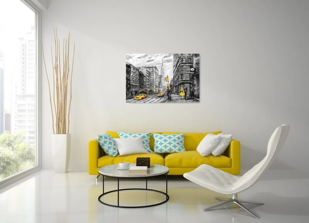 Obraz New York malovaný Yellow Velikost (šířka x výška): 120x80 cm