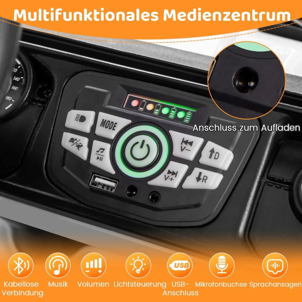 Costway Dětské elektrické auto s 2,4 G dálkovým ovládáním a USB a světlem – bílý