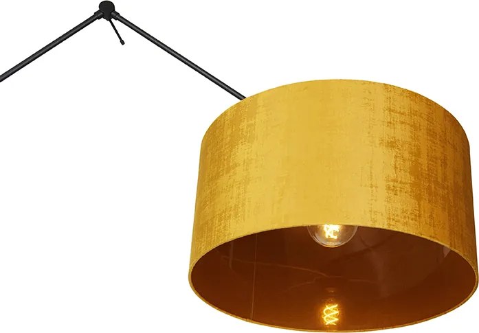 Moderní stojací lampa černá se zlatým stínítkem 50 cm - Editor