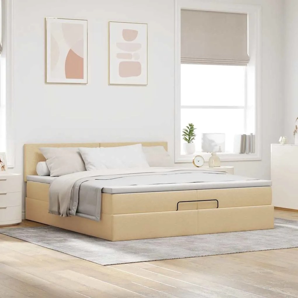 Osmanský rám postele s matrací krémová 200x200 cm textil 3311406