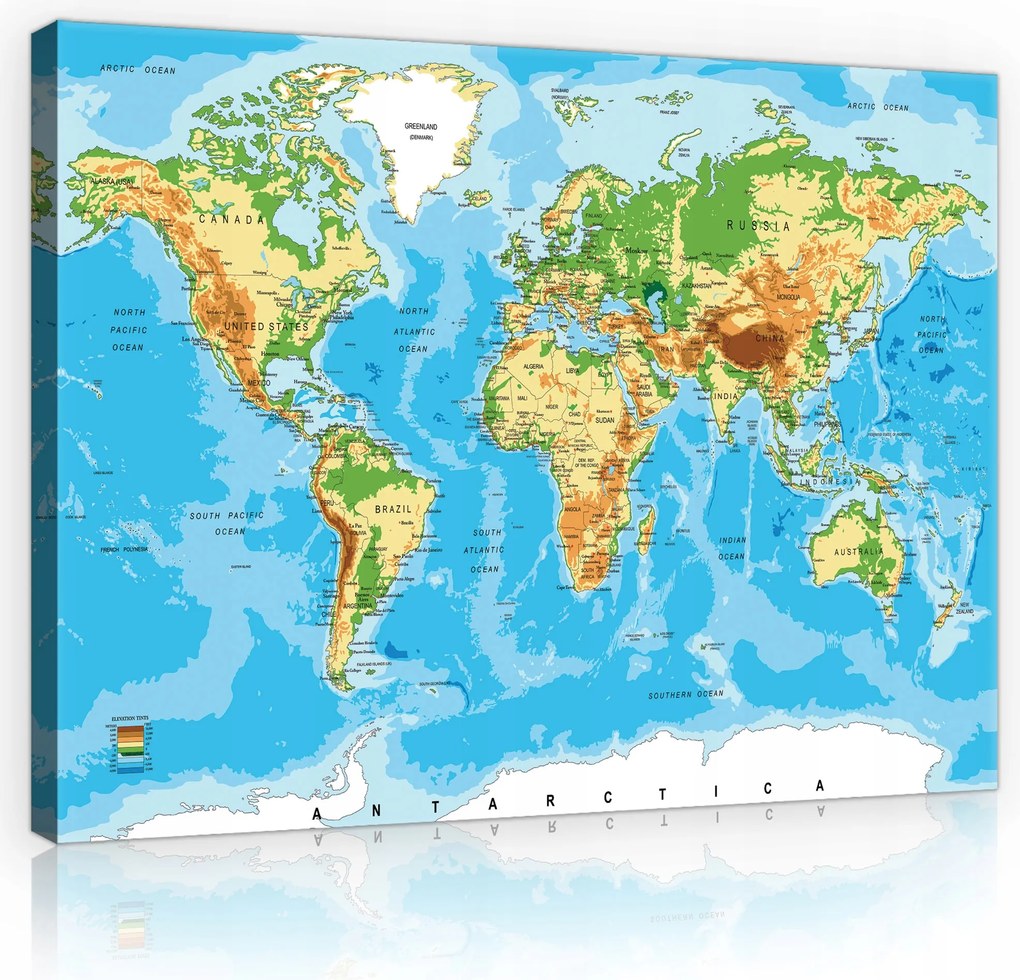 Obraz Mapa Světa Na Plátně Stěna Do Dětského Pokoje Velký 100x70