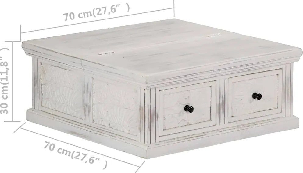Konferenční stolek bílý 70x70x30 cm masivní mangovníkové dřevo 249872