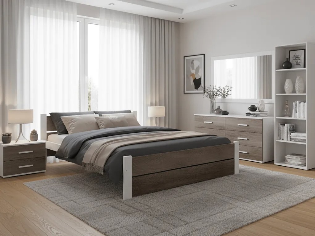 Postel IKAROS DOUBLE 140 x 200 cm, bílá/dub lanýž Matrace: Bez matrace, Rošt: S laťkovým roštem