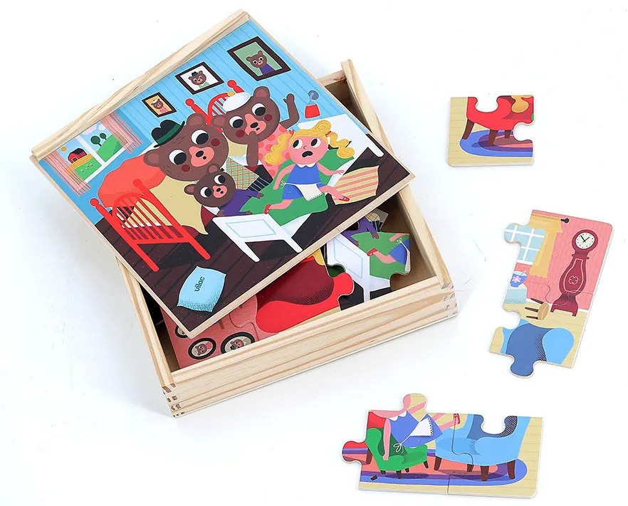 Vilac Dřevěné puzzle Zlatovláska 4 v 1
