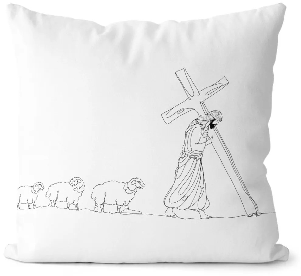Polštář Jesus &  Sheep (Velikost: 55 x 55 cm)