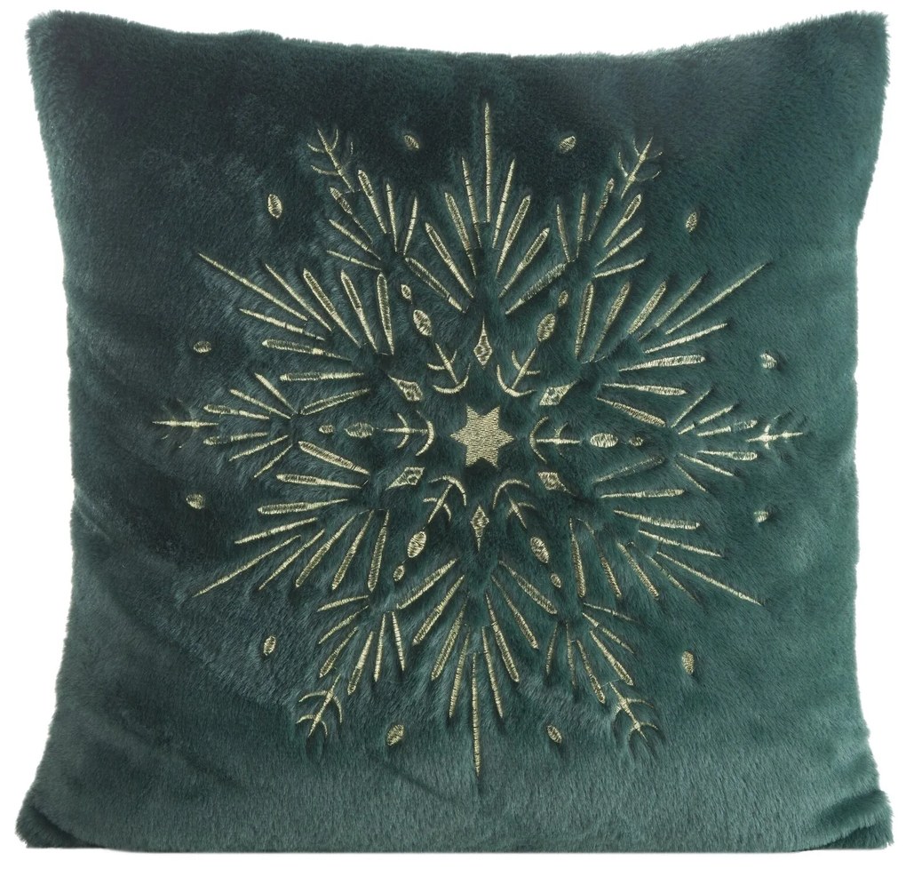 CHLUPATÝ VÁNOČNÍ DEKORAČNÍ POVLAK NA POLŠTÁŘ SNOWFLAKE 45X45 CM ZELENÁ