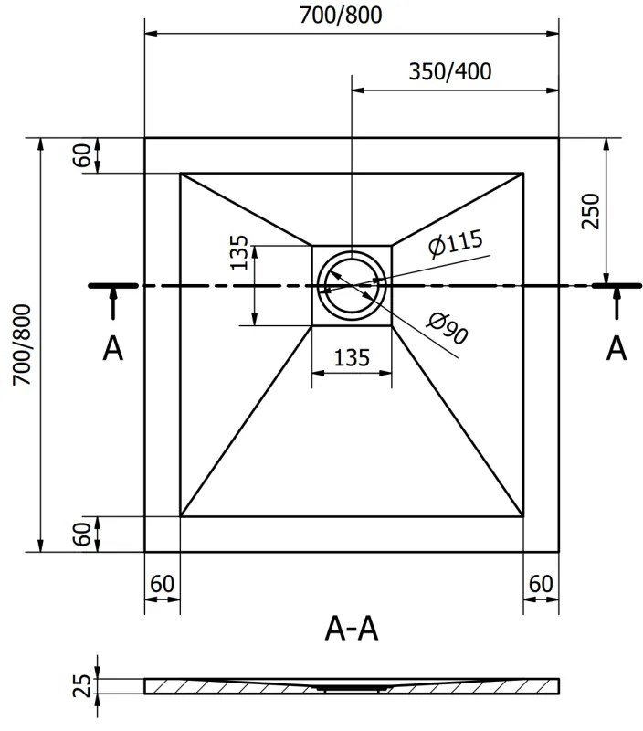 Mexen Stone+ kompozitní čtvercová sprchová vana 70 x 70 cm, Bílá - 44107070