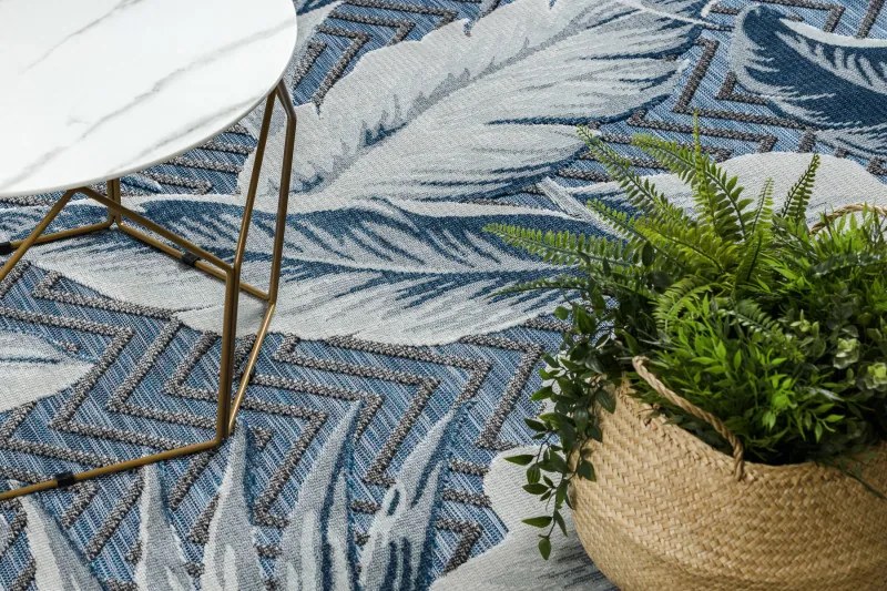Dywany Łuszczów, Kusový koberec Botanic 65242 Feathers navy – na ven i na doma, 157x220, modrá, chodba / předsíň