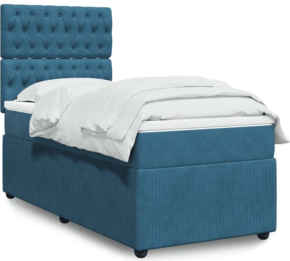 Box spring postel s matrací tmavě modrá 90x190 cm samet 3292224
