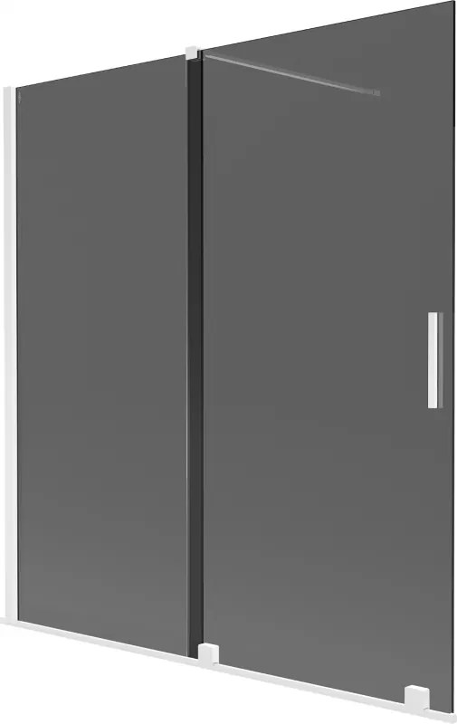 Mexen Velar, 2-křídlová posuvná vanová zástěna 150 x 150 cm, 8mm šedé sklo, bílá matná, 896-150-000-41-20