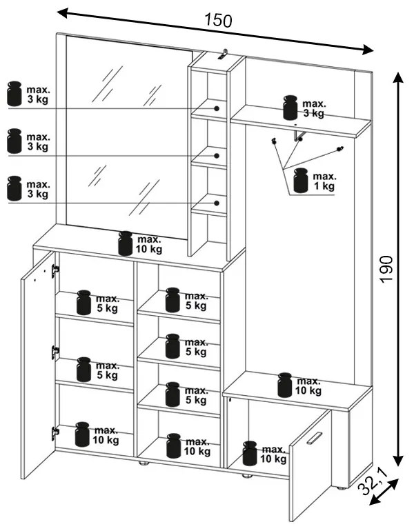 Předsíňová stěna Barry 150 cm dub artisan/bílá