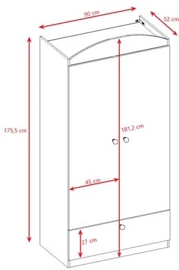 Dětská skříň Babydreams 90 cm dinosaurus růžová