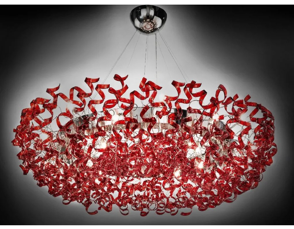 Metal Lux 206.610.04 Astro Cherry, designové závěsné svítidlo v průměru 170cm, 28x40W, červené sklo, chrom