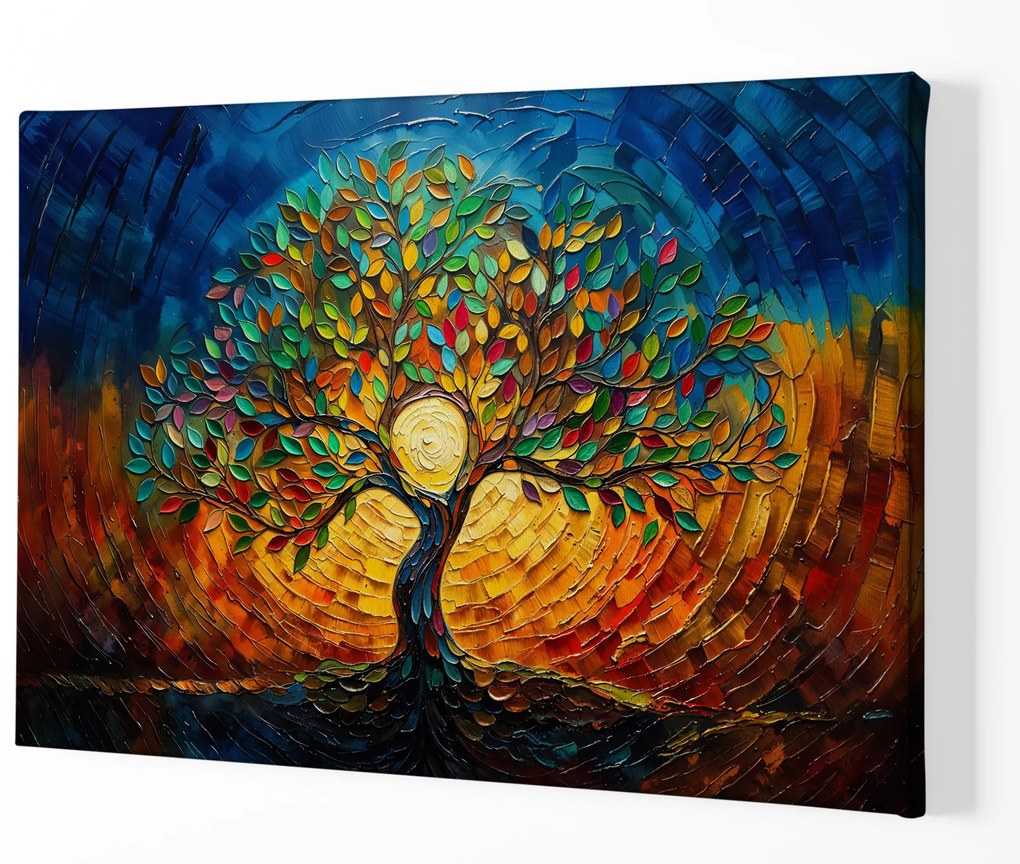 Obraz na plátně - Strom života Dotek slunce FeelHappy.cz Velikost obrazu: 120 x 80 cm