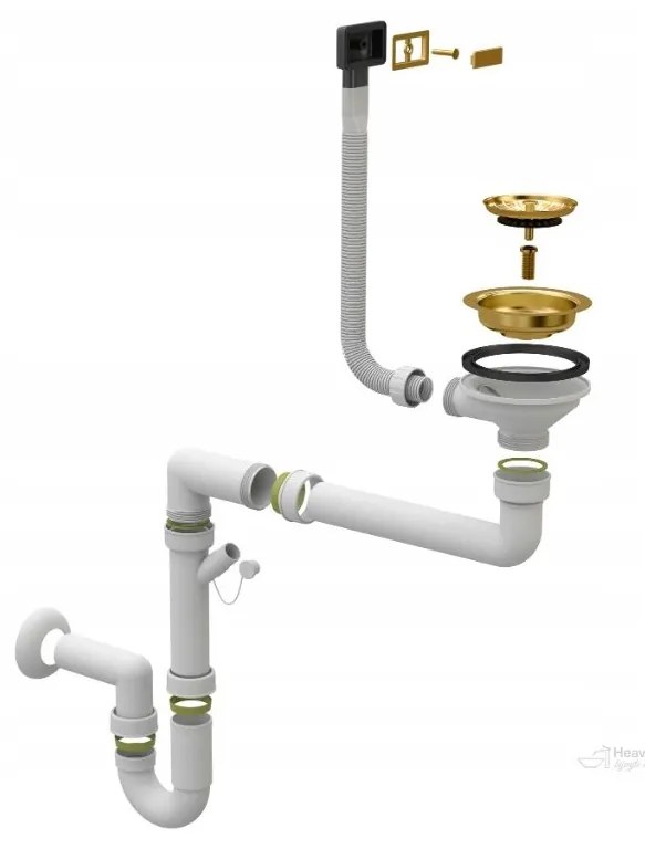 Sink Quality Sink55, kuchyňský granitový dřez 620x460x215 mm + zlatý sifon, šedá, SKQ-SINK.D.1KKO.XG