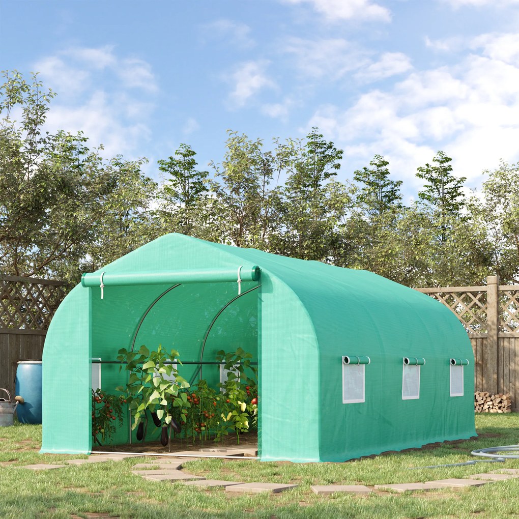 Fóliový skleník Outsunny Fóliový skleník Skleník Studený rám Rajčatový domek Sedlová střecha 450 × 300Š × 205V cm | Aosom