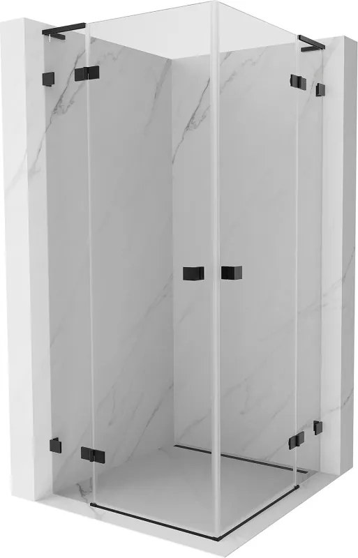 Mexen Lunar, L Duo výklopný sprchový kout 110 x 110 cm, 8mm čiré sklo, černý profil, 834L-110L-110P-70-00