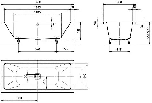 Kaldewei Conoduo 180 x 80 cm 235100010001 vana smaltovaná model 733