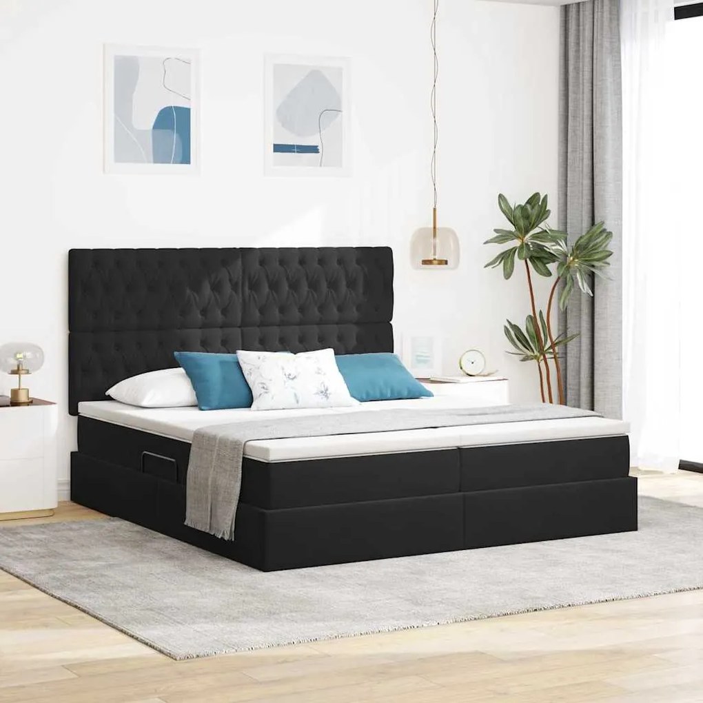 Postel s úložným prostorem s čelo Černá 200 x 200 cm samet 3372265