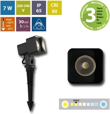 LED zapichovací svítidlo McLED Kira 7W 3000K IP65 černá ML-514.003.19.0