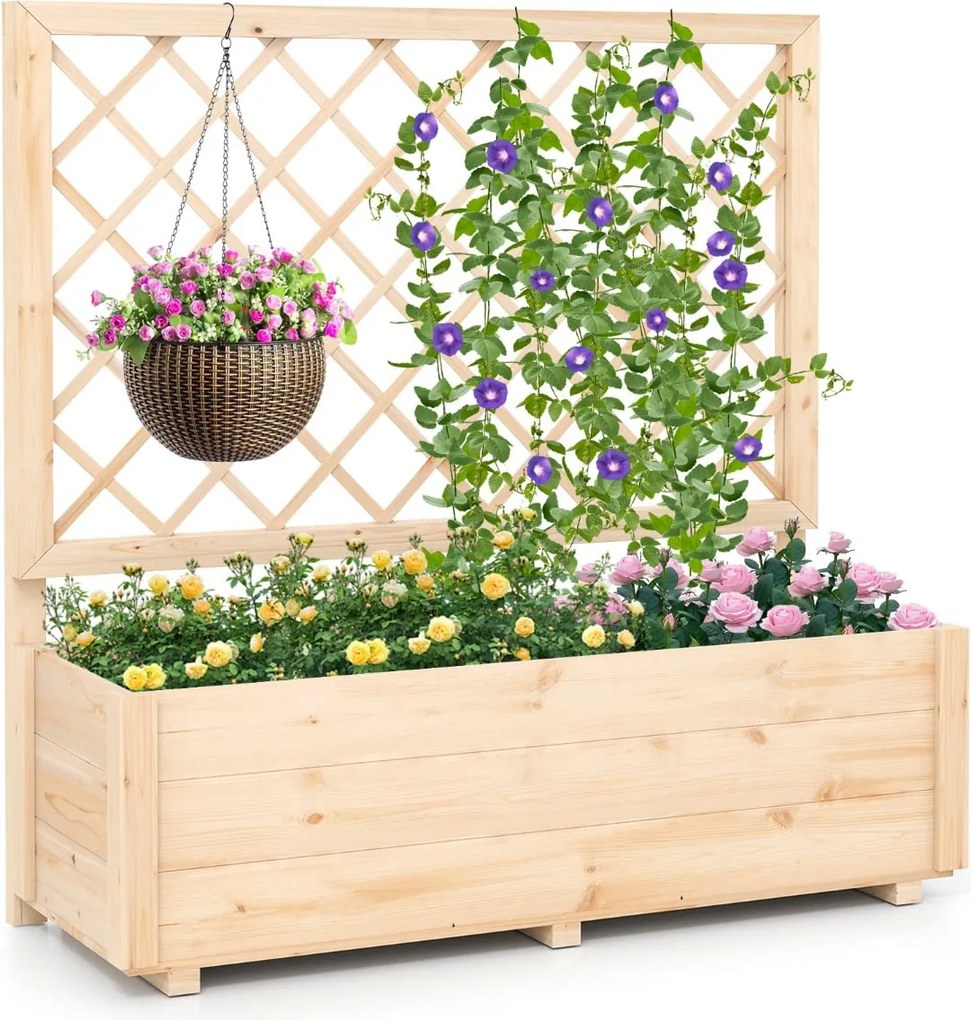Costway Květinový truhlík s mřížovým vyvýšeným lůžkem s mříží – 98 × 35 × 101 cm