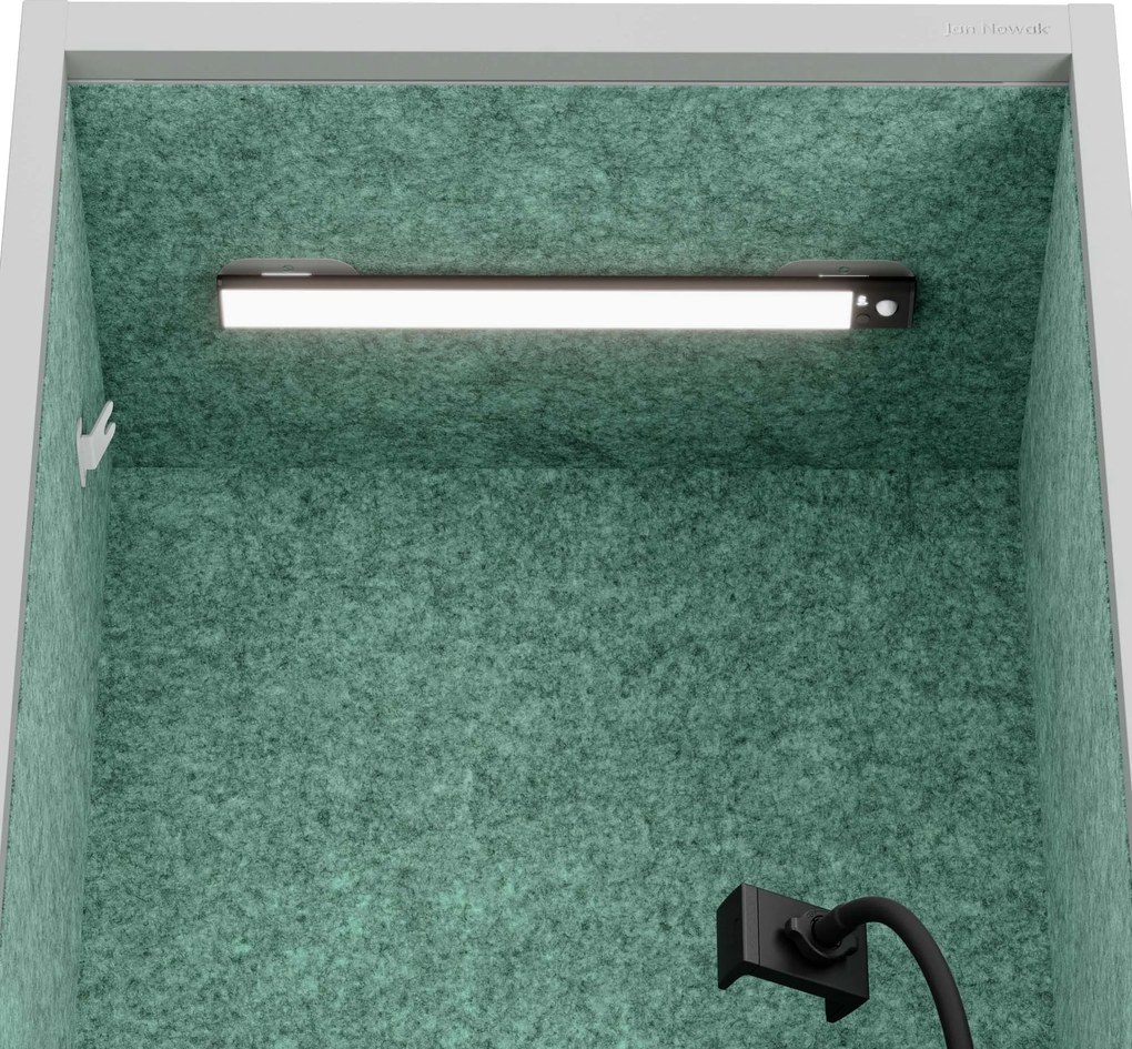 Kancelářská akustická kabina se sedátkem a USB-C portem, korpus šedý / sedák zelený, 600 mm: SALLY MentalBox