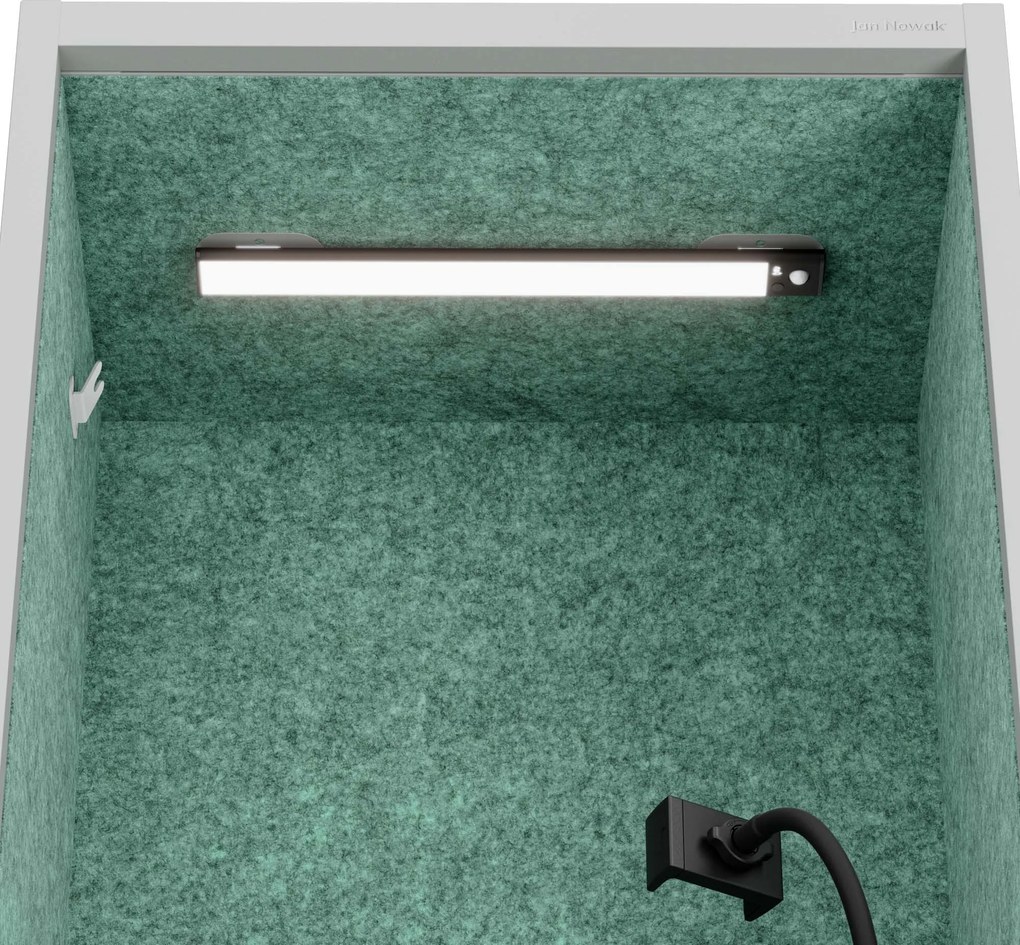 Skříň se sedákem a zónou ticha SALLY MentalBox, šedá konstrukce, zelený sedák, 1850 x 600 x 400 mm