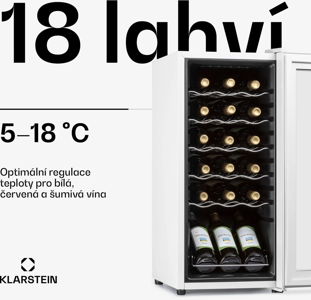 Klarstein Shiraz 18 Slim Uno, vinotéka, 50 l, 18 lahví, 5-18 °C, dotykový ovládací panel