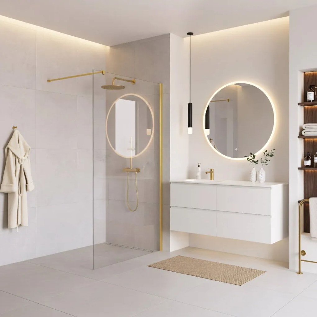 Bezrámová sprchová zástěna REA FLEXI GOLD 80 cm, zlatá lesk/transparent - bez vaničky