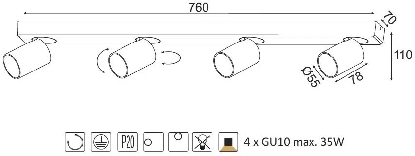 ACA DECOR Stropní bodové svítidlo ELITIS max. 4x35W/GU10/230V/IP20, bílá barva