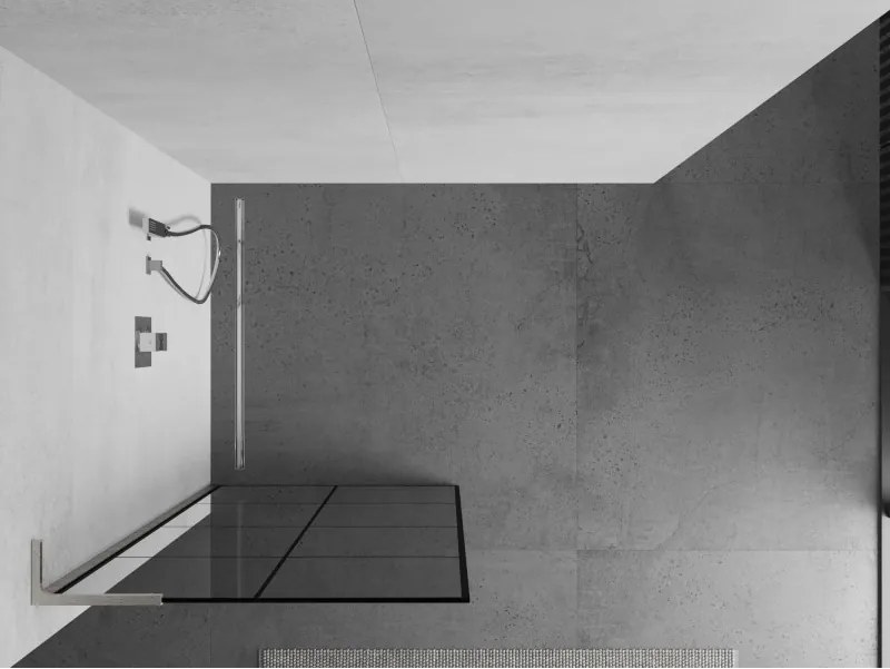 Mexen Kioto L, sprchová zástěna Walk-In 70 x 200 cm, 8mm čiré sklo černý vzor, broušená ocel profil, 800-070-103-97-77